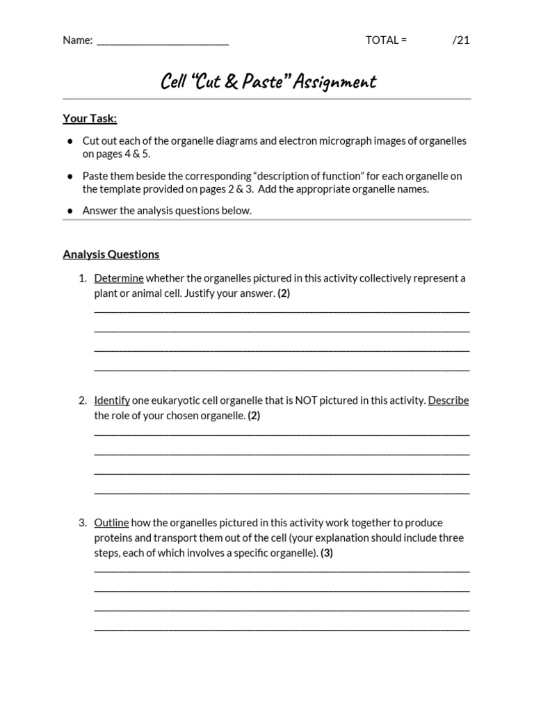 Cell Organelle Cut & Paste Activity | PDF | Organelle | Cell (Biology)