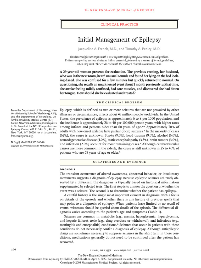 Initial Management of Epilepsy | Download Free PDF | Epilepsy | Migraine