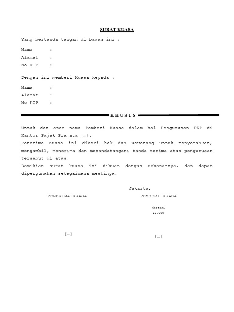 Contoh Surat Kuasa PKP | PDF | Hukum