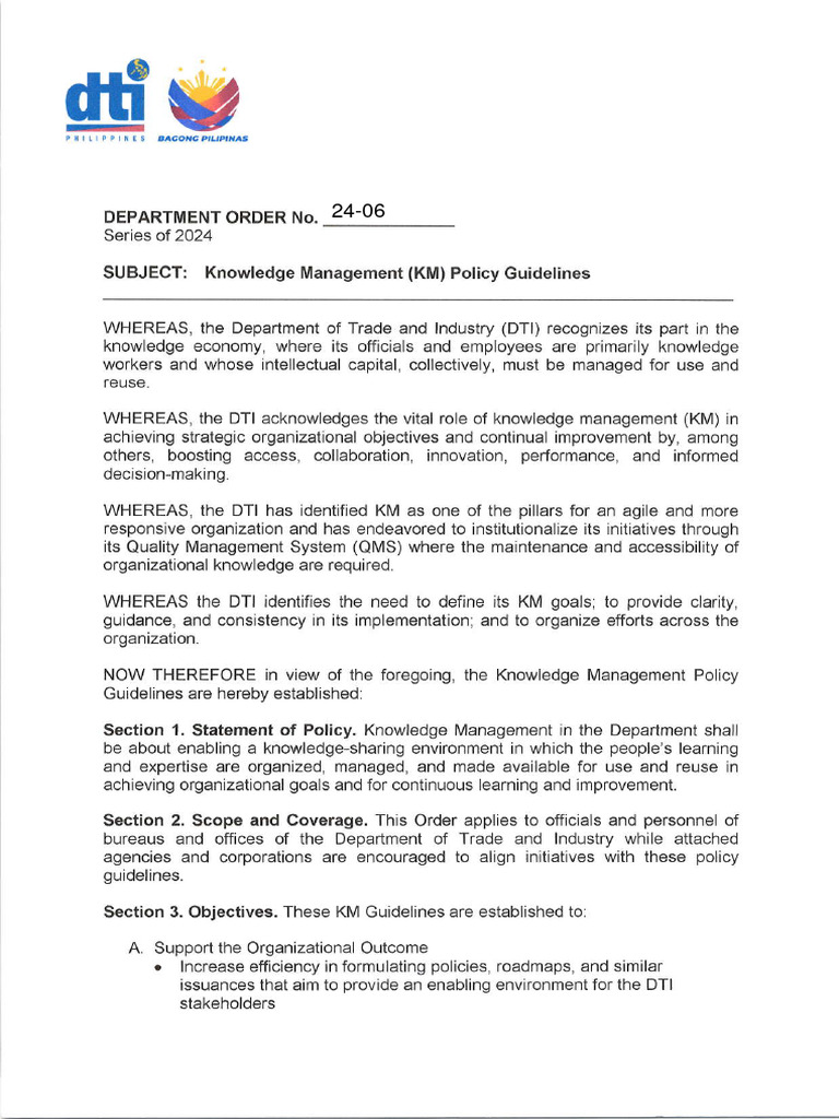 Department Order No. 24-06 | PDF | Incentive | Knowledge Management