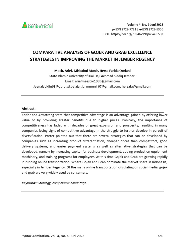Comparative Analysis of Gojek and Grab Excellence | PDF | Swot Analysis ...