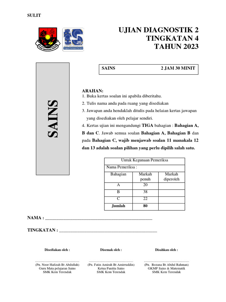 Sains Ting 4 Kertas 2 Ud2 2023 | PDF