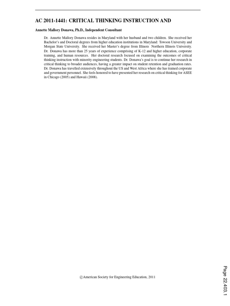 Critical Thinking Instruction and Minority Engineering Students | PDF ...