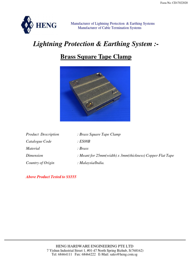 Brass Square Tape Clamp for Lightning Protection | PDF