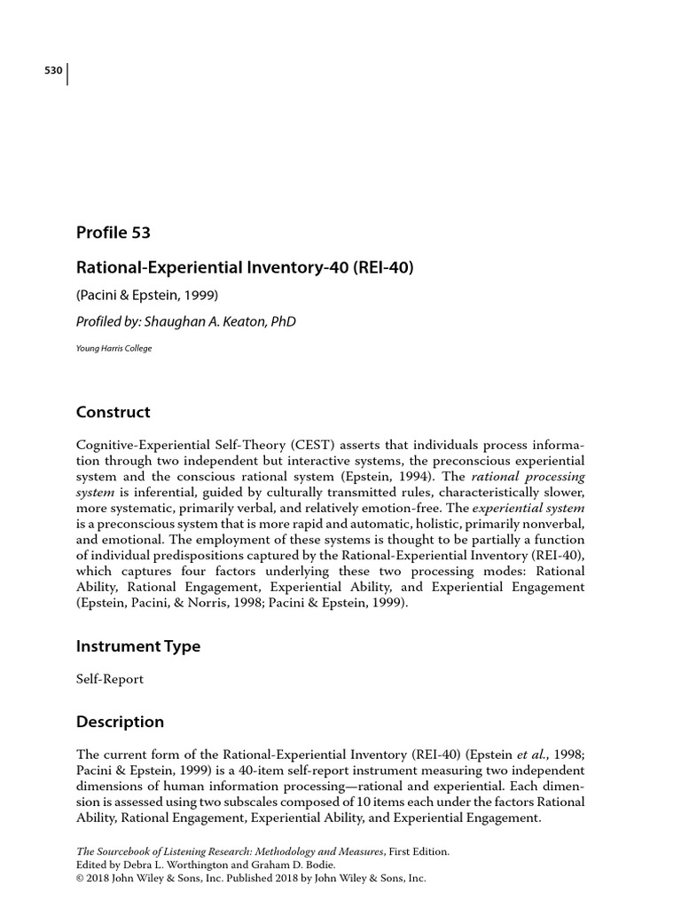 Rational Experiential Inventory-40 (REI 40) | PDF | Thought | Rationality