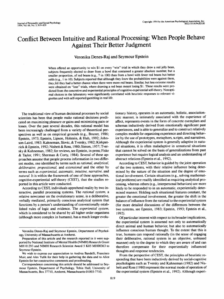 Comflict Between Intuitive and Rational Processing | Download Free PDF | Cognitive Science ...