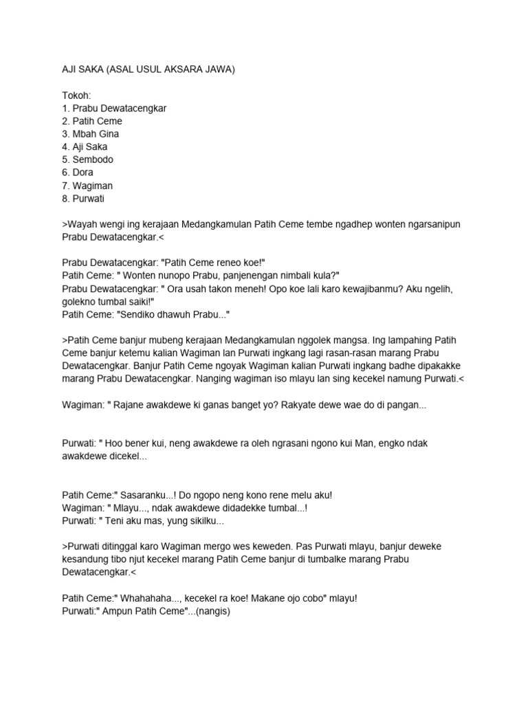 Aji Saka (Asal Usul Aksara Jawa) | PDF