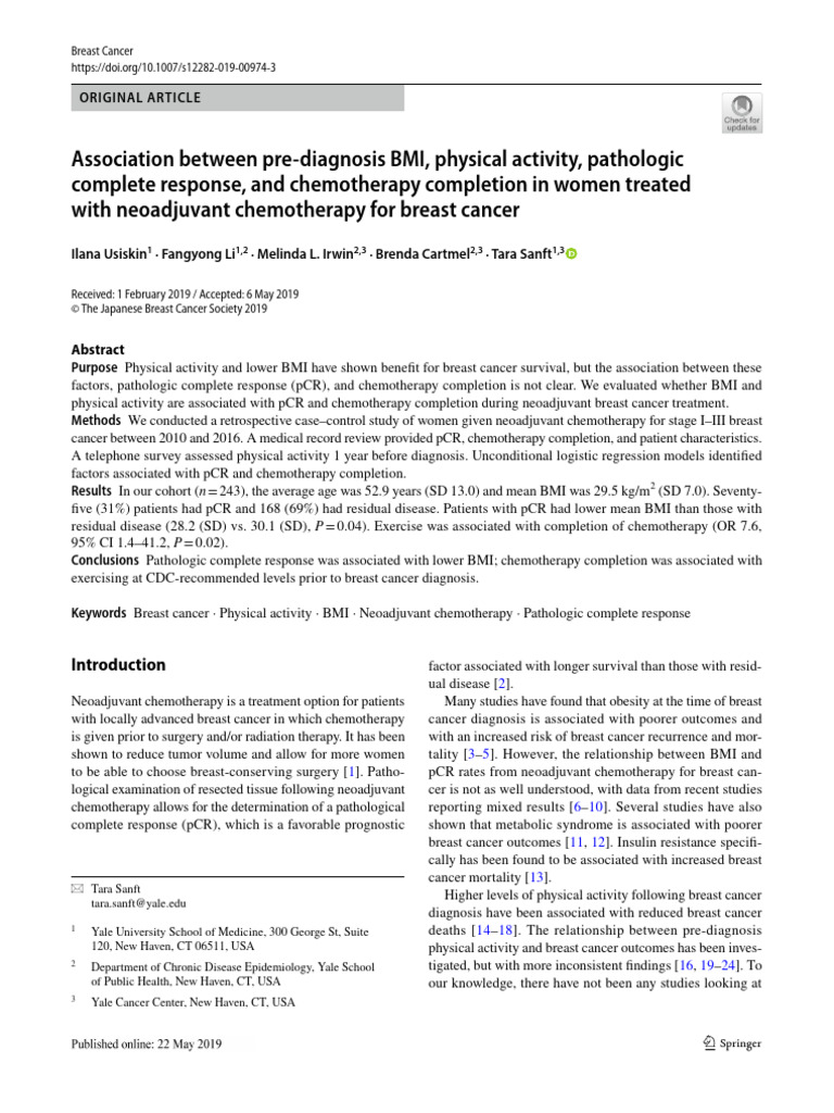 Association Between Pre-Diagnosis BMI, Physical Activity, Pathologic ...