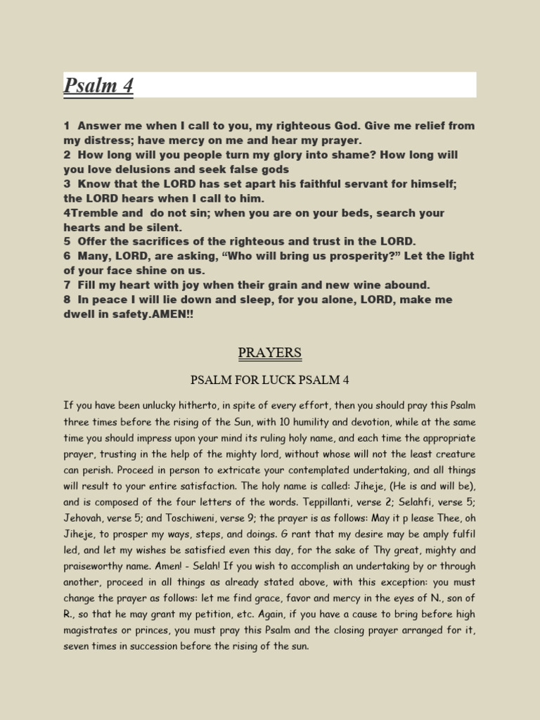 Psalm 4: Prayer for Luck and Prosperity | PDF | Language Arts ...