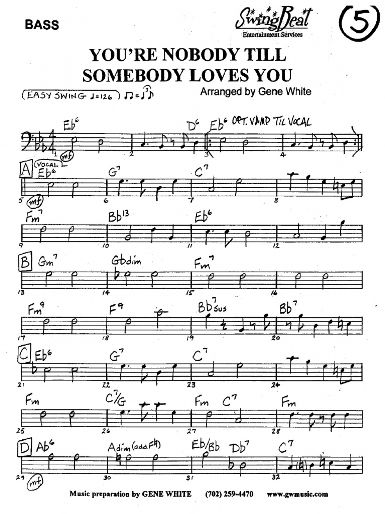5 - You'Re Nobody Till Somebody Loves You (Dean) - Bass | PDF