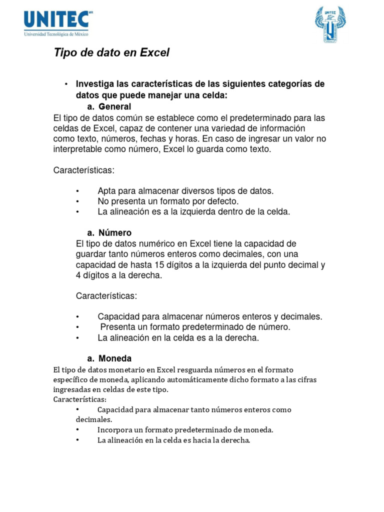 Tipos de Datos en Excel: Guía Completa | PDF | Microsoft Excel | Tipo ...
