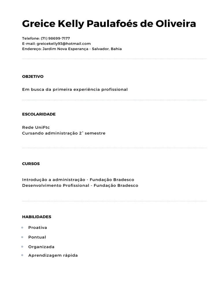 Currículo simples sem foto preto e branco (2) | PDF