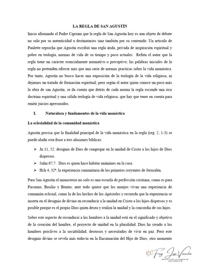 Comentario A La Regla PDF Agust n De Hipop tamo Amor