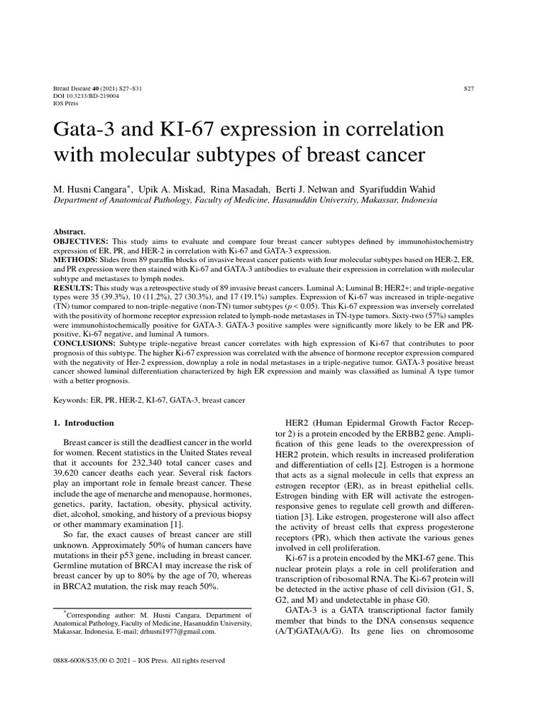 Gata-3 and KI-67 Expression in Correlation | PDF | Clinical Medicine ...