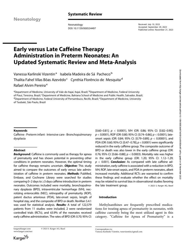Early Versus Late Caffeine Therapy Administration in Preterm Neonates ...
