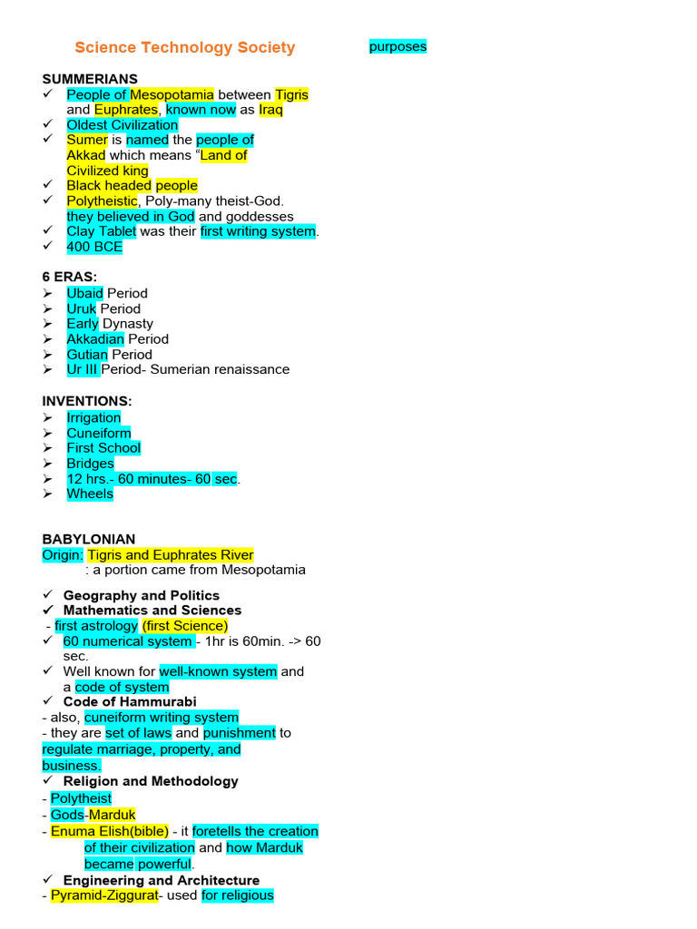 Science Technology Society | PDF | Mesopotamia | Sumer