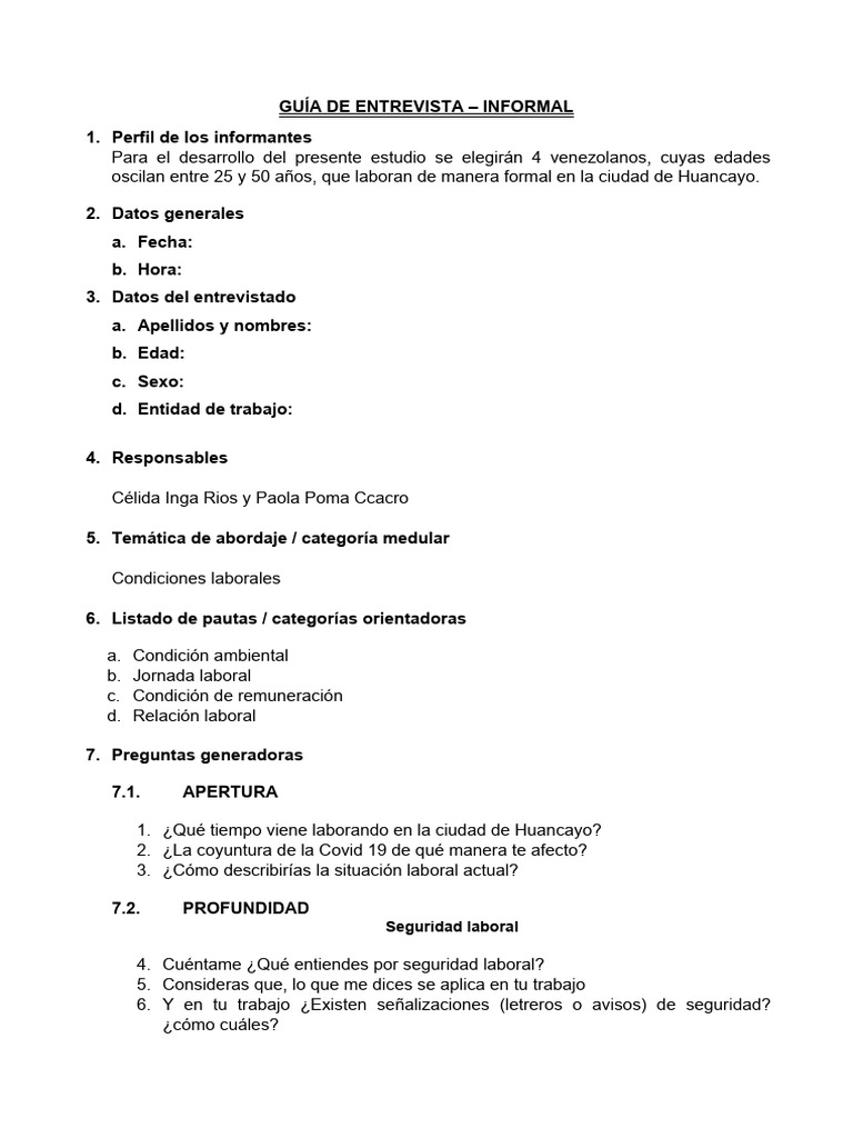 Guía de Entrevista - Informal | PDF | Crecimiento personal y ...