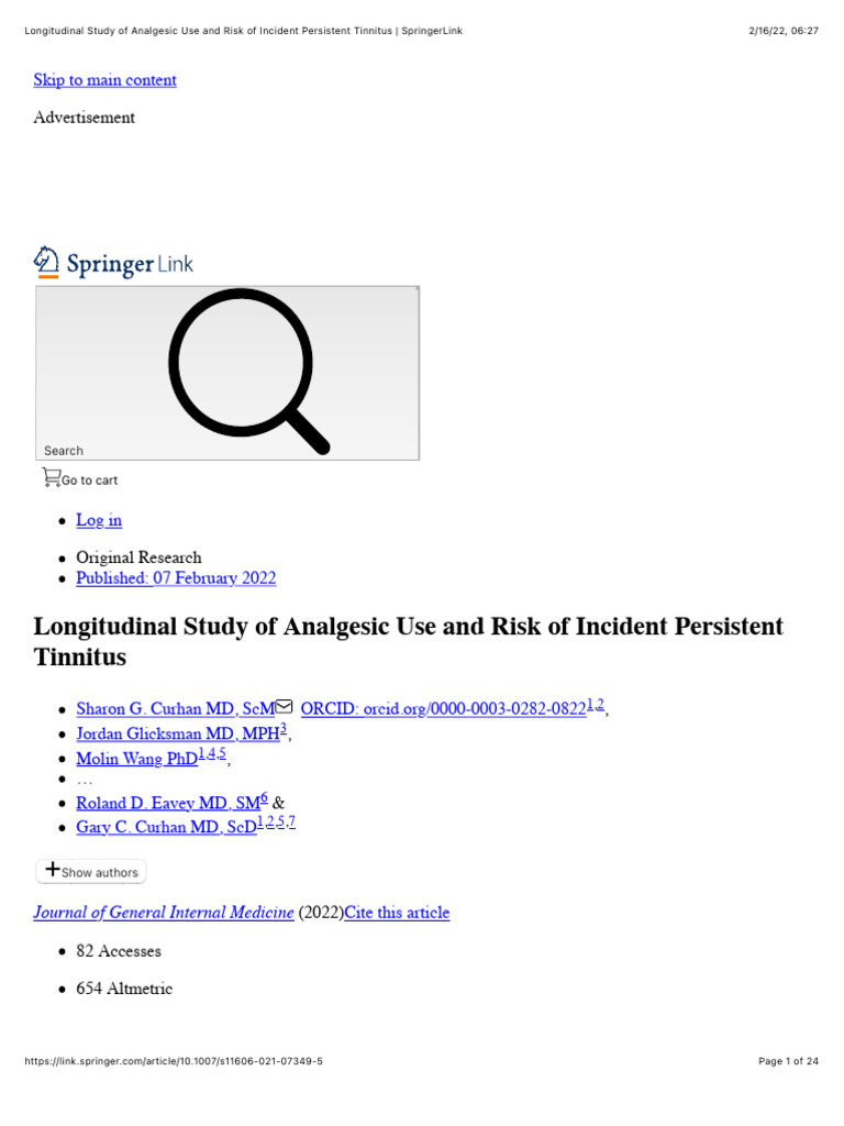 Longitudinal Study of Analgesic Use and Risk of Incident Persistent Tinnitus - SpringerLink ...