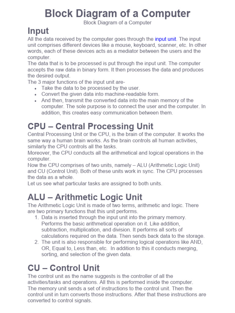 Block Diagram of A Computer | PDF | Computer Data Storage | Input/Output