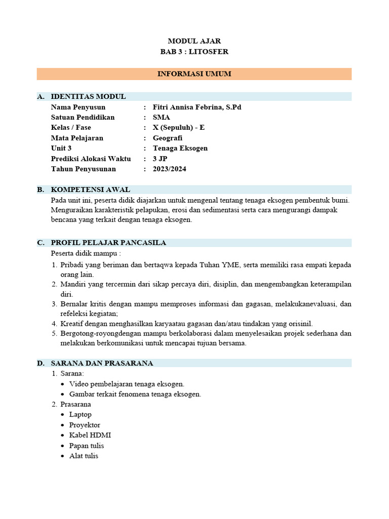 Pembelajaran Tenaga Eksogen Geografi | PDF | Karier & Perkembangan | Seni