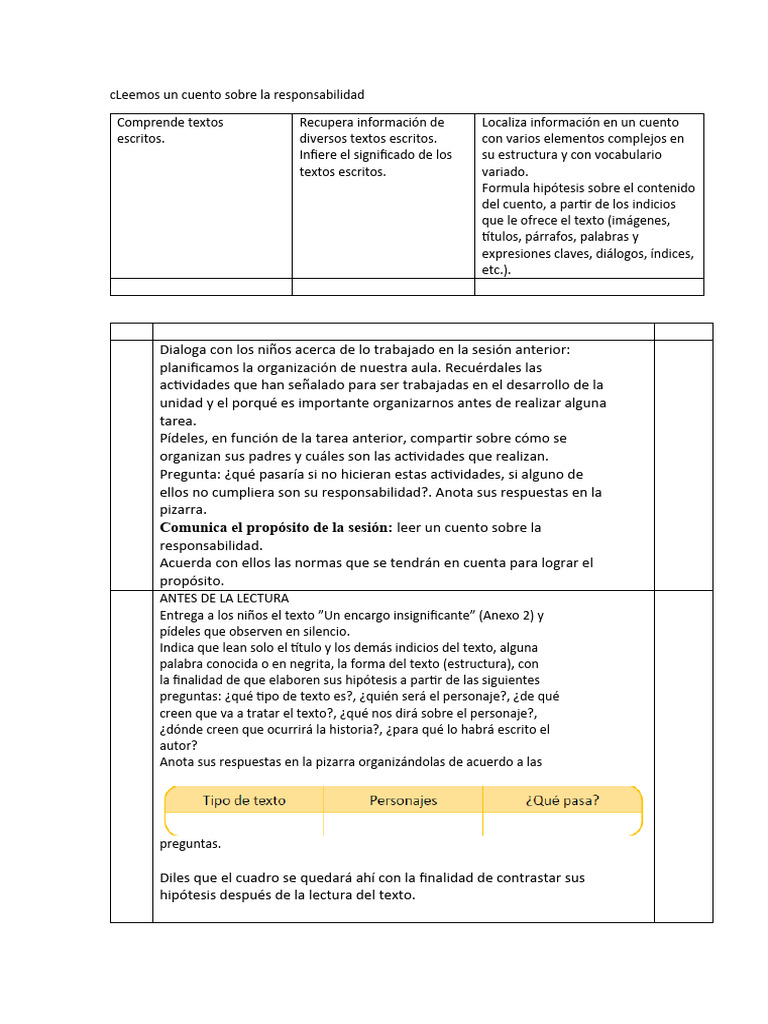 Leemos Un Cuento Sobre La Responsabilidad Pdf
