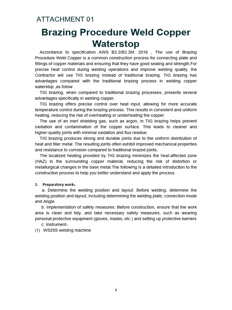 TIG Brazing for Copper Waterstops | PDF | Welding | Construction