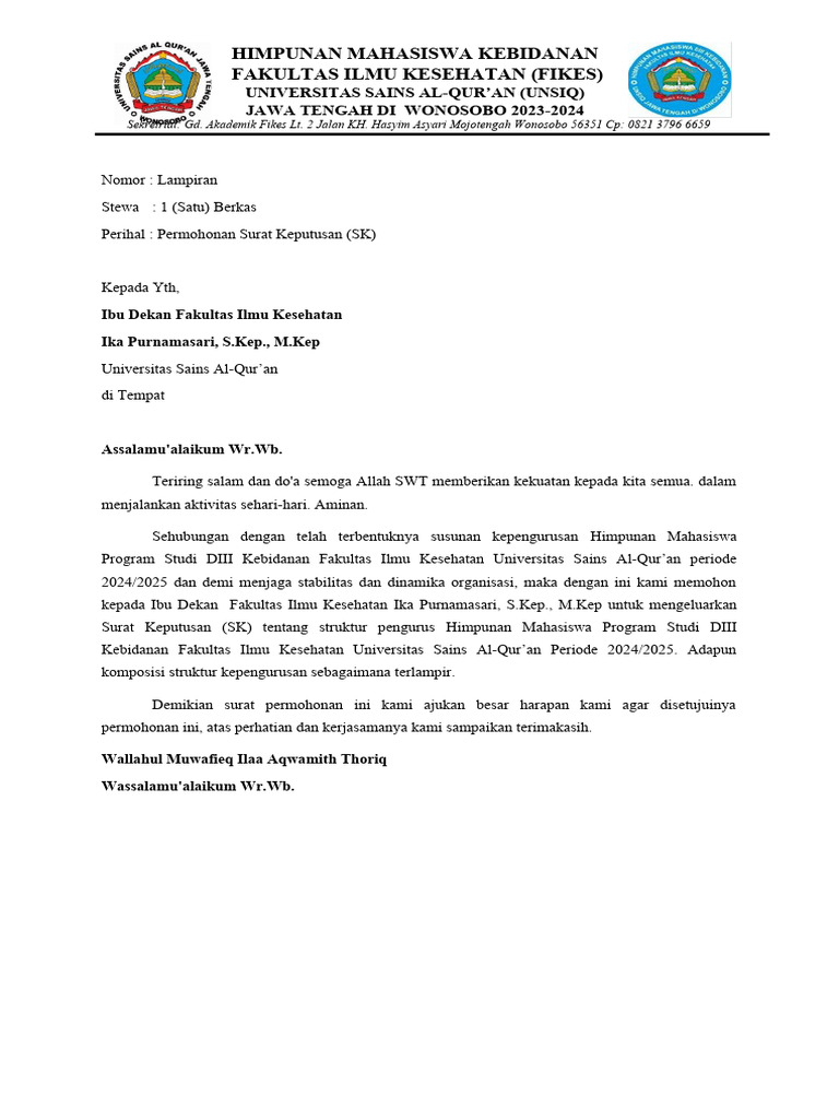 Pengajuan SK Baru Himabida | PDF