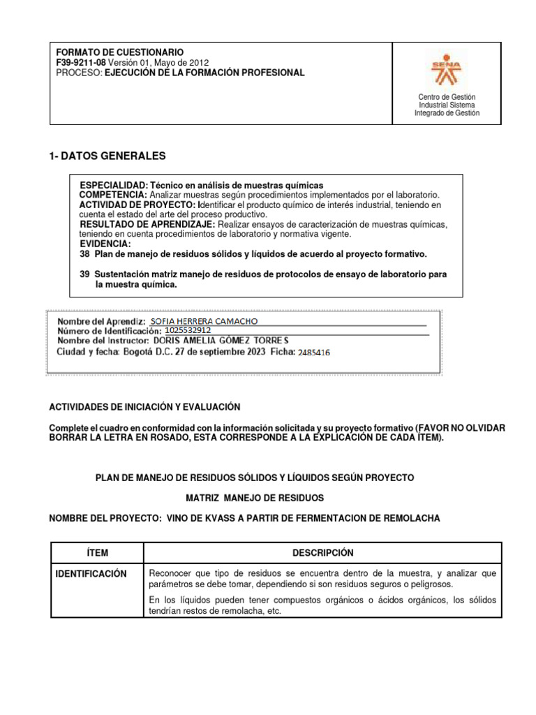 Plan de Manejo de Residuos Solidos y Liquidos | PDF | Laboratorios | Residuos