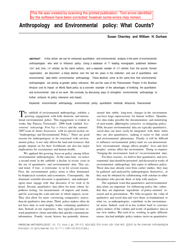 Anthropology and Environmental Policy (Inglés) Autor Susan Charnley y ...