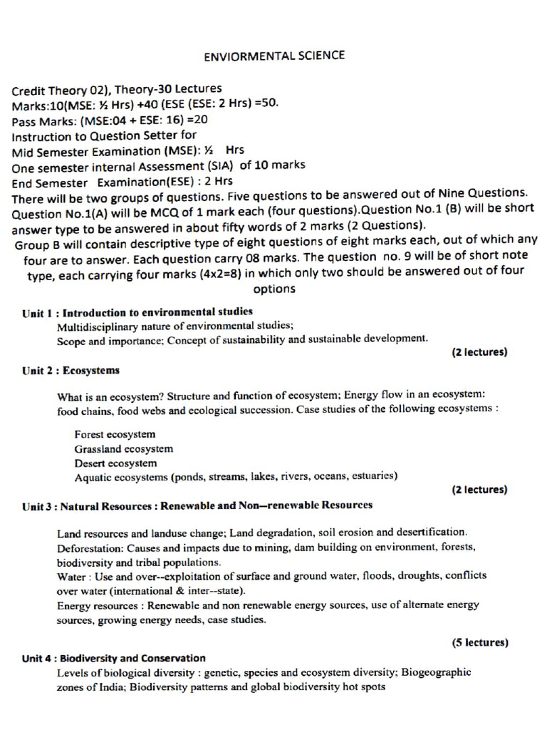 Sem-2 Evs Syllabus | PDF | Biodiversity | Conservation Biology