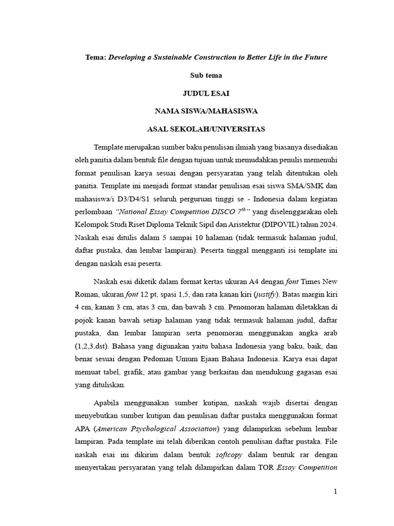 Format Template Penulisan Karya Essay Disco7th | PDF