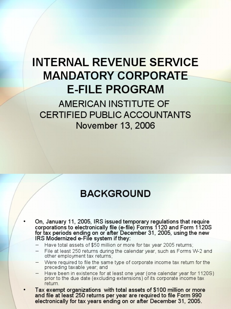 E-Filing For Large and Mid-Sized Corporations | PDF | Irs Tax Forms ...