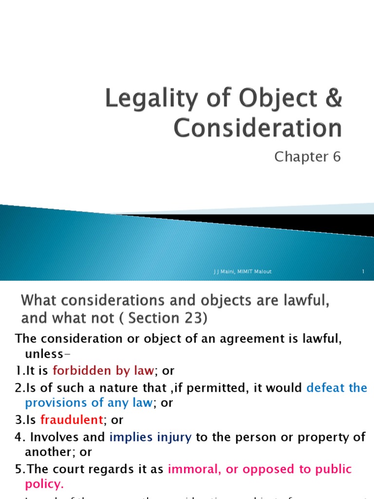 Legality of Object & Consideration | PDF | Restraint Of Trade | Public ...