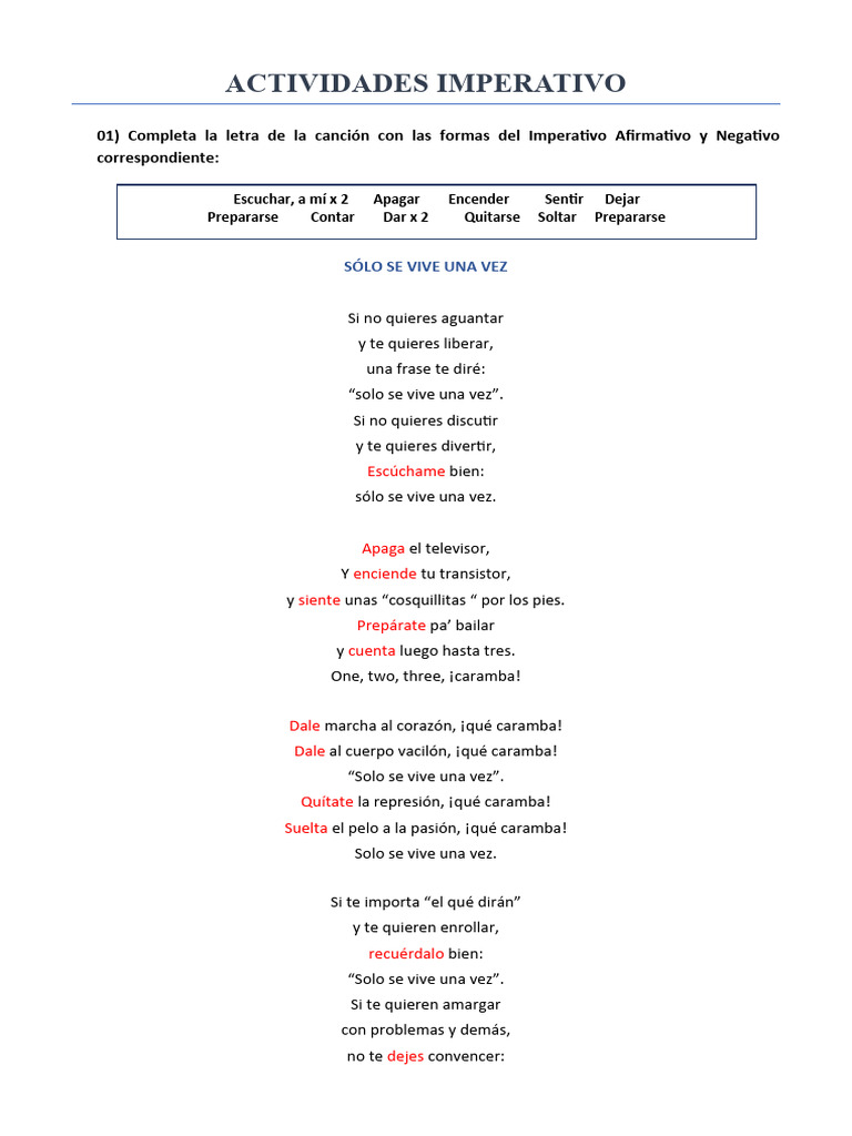 Actividades de Imperativo y Música | PDF