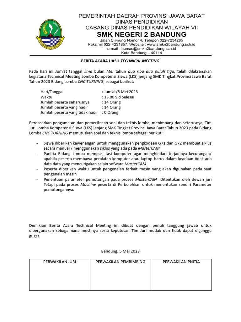 BERITA ACARA HASIL TECHNICAL MEETING | PDF