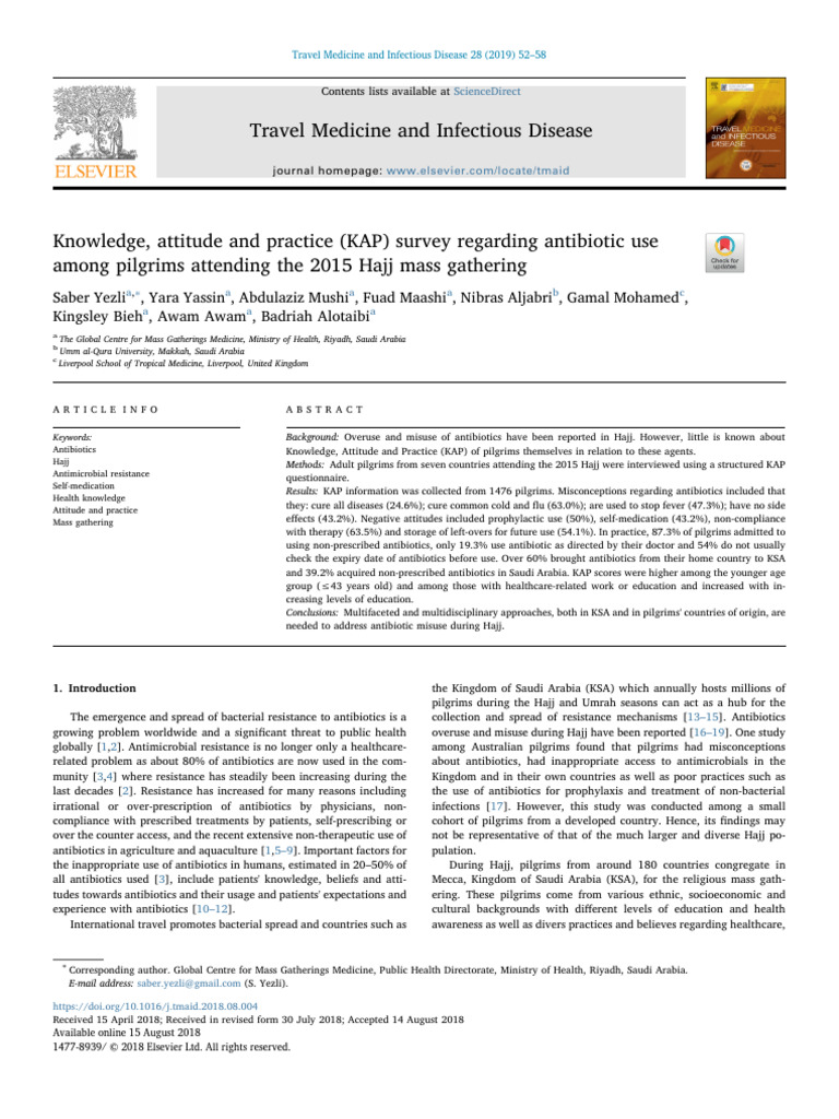 Yezli S, Yassin Y, Mushi A Et Al. Knowledge, Attitude and Practice (KAP) Survey Regarding ...