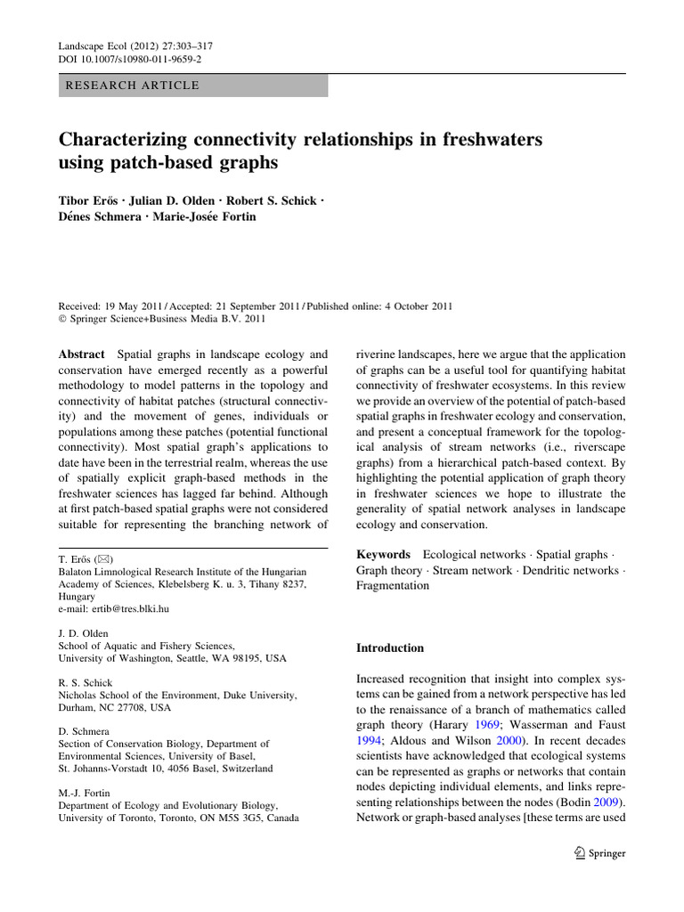 Characterizing Connectivity Relationships in Freshwaters Using Patch ... Characterizing Connectivity Relationships in Freshwaters Using Patch ...