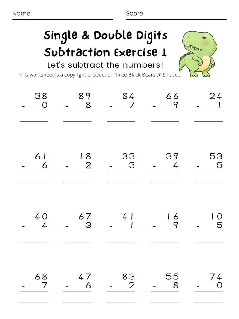 1&2 Digits Subtraction | PDF | Arithmetic | Mathematics