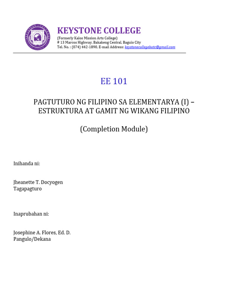 EE 101 - Pagtututro NG Filipino Sa Elementarya (1) - Estruktura at ...
