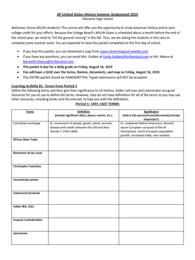AP United States History Summer Assignment 2019 | PDF | Gender | Gender ...