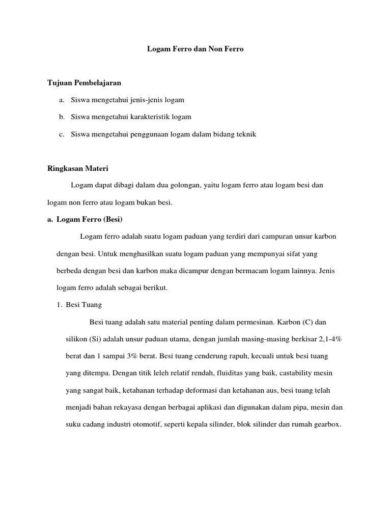 Logam Ferro Dan Non Ferro | PDF | Teknologi & Rekayasa