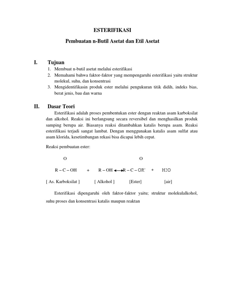 Proses Esterifikasi Etil Asetat dan Butil | PDF | Sains & Matematika ...