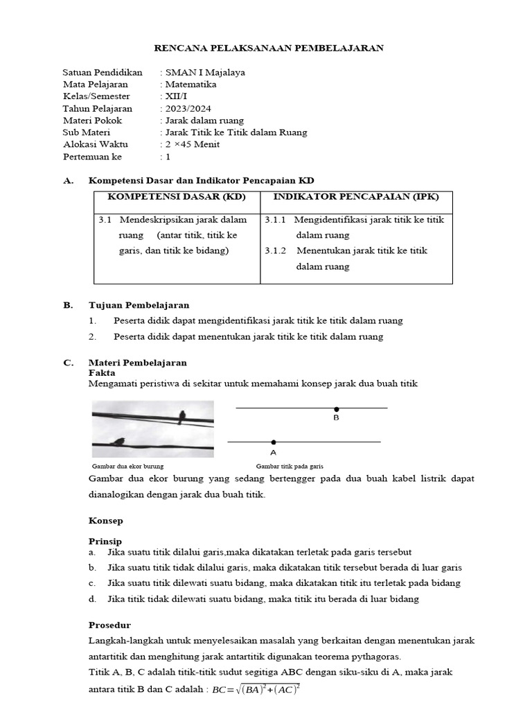 Jarak Titik ke Titik dalam Ruang | PDF