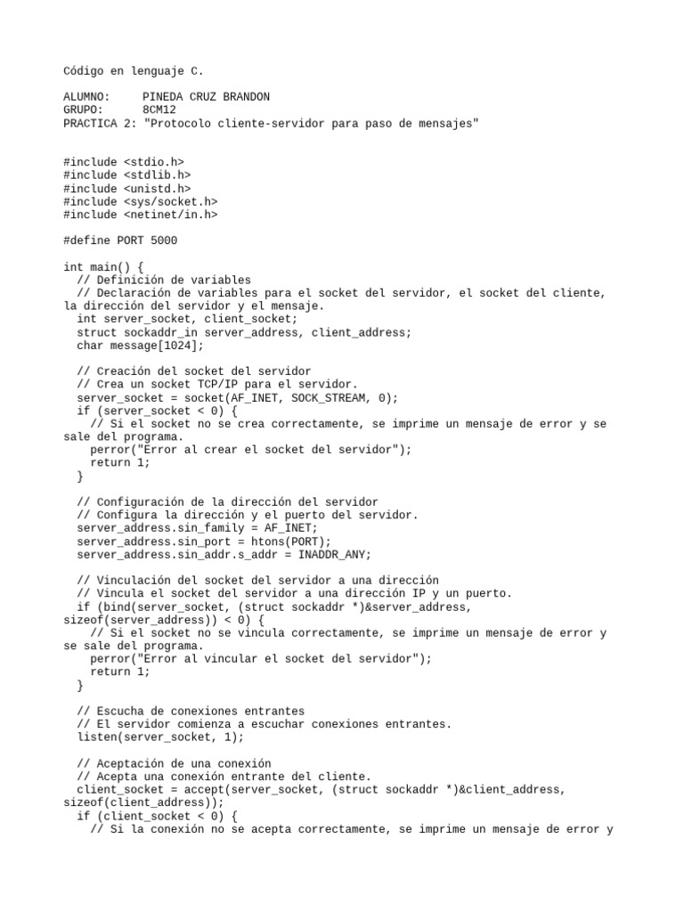 Practica 2 Protocolo Cliente-Servidor para Paso de Mensajes | PDF ...