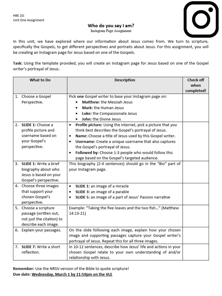 Assignment - Instagram Page | PDF | Gospels | Jesus