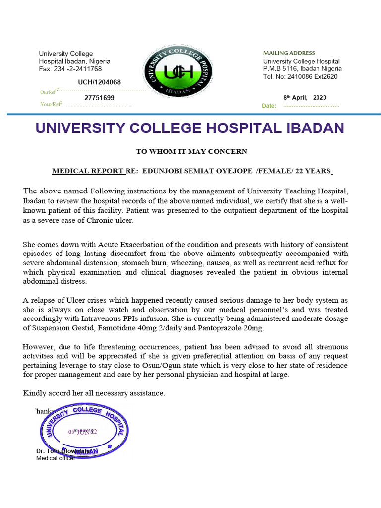 Edunjobi Semiat Medical Report | PDF | Wellness