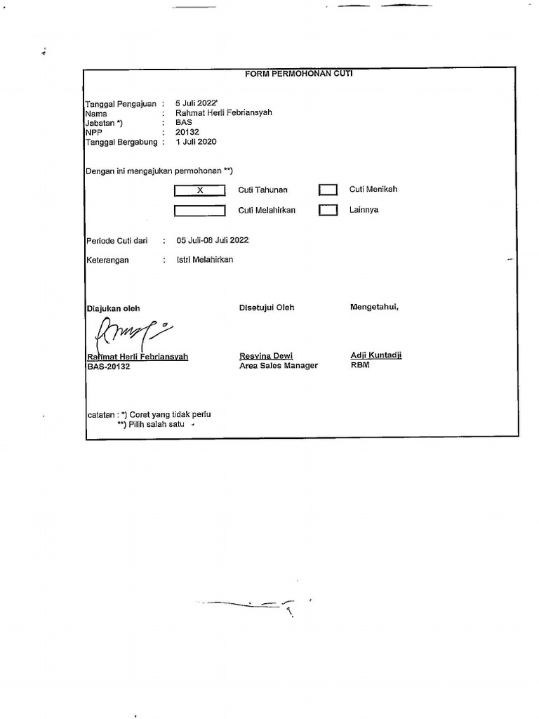 Surat Cuti Mas Rian | PDF