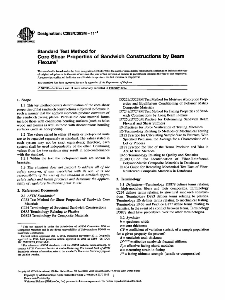 ASTM C393-C393M - 11e1 | PDF | Composite Material | Bending
