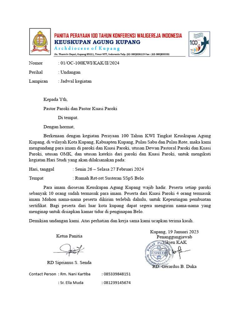 Undangan Pastor Paroki Se-Kota Kupang, Kabupaten Kupang, Rote, Sabu. | PDF