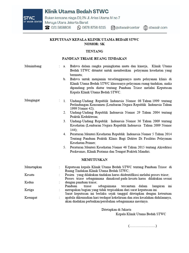 SK Panduan Triase Ruang Tindakan | PDF